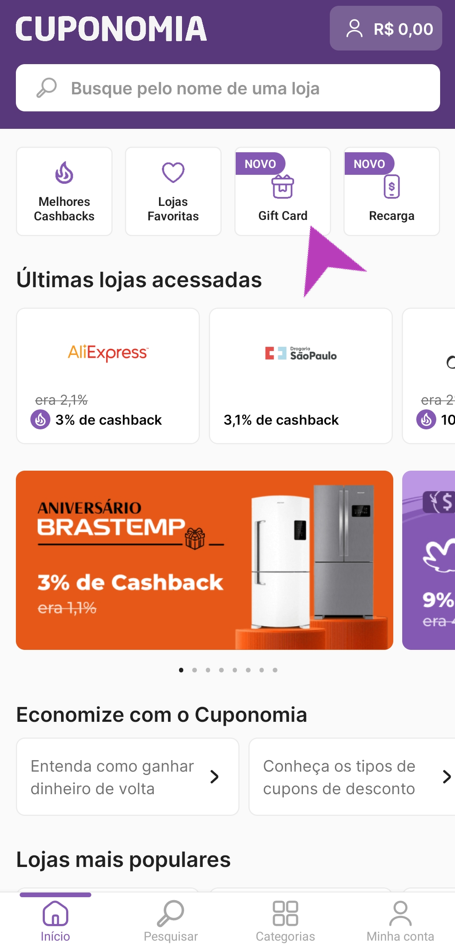 Como eu compro um Gift Card no app do Cuponomia? 🎁 – Cuponomia